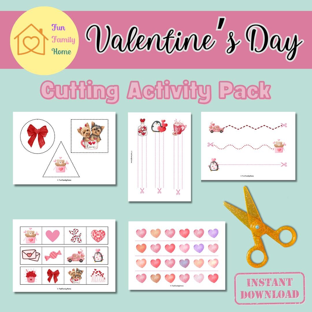 Valentine's Cutting Activity Worksheet Bundle Preschooler Prek ...
