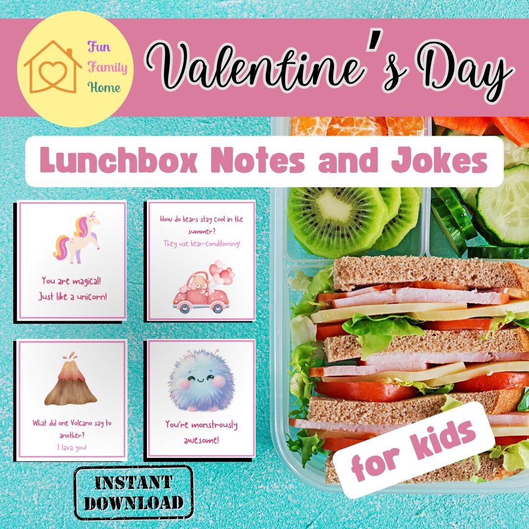 Valentine's Day Lunch Love Notes for Kids Cute School Lunch Notes ...