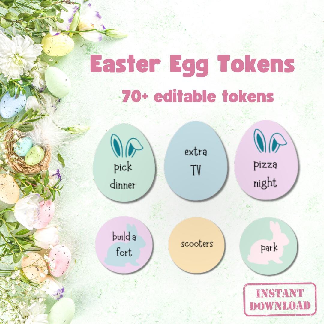Easter Egg Tokens Printable, Easter Egg Hunt Tokens, Easter Basket ...