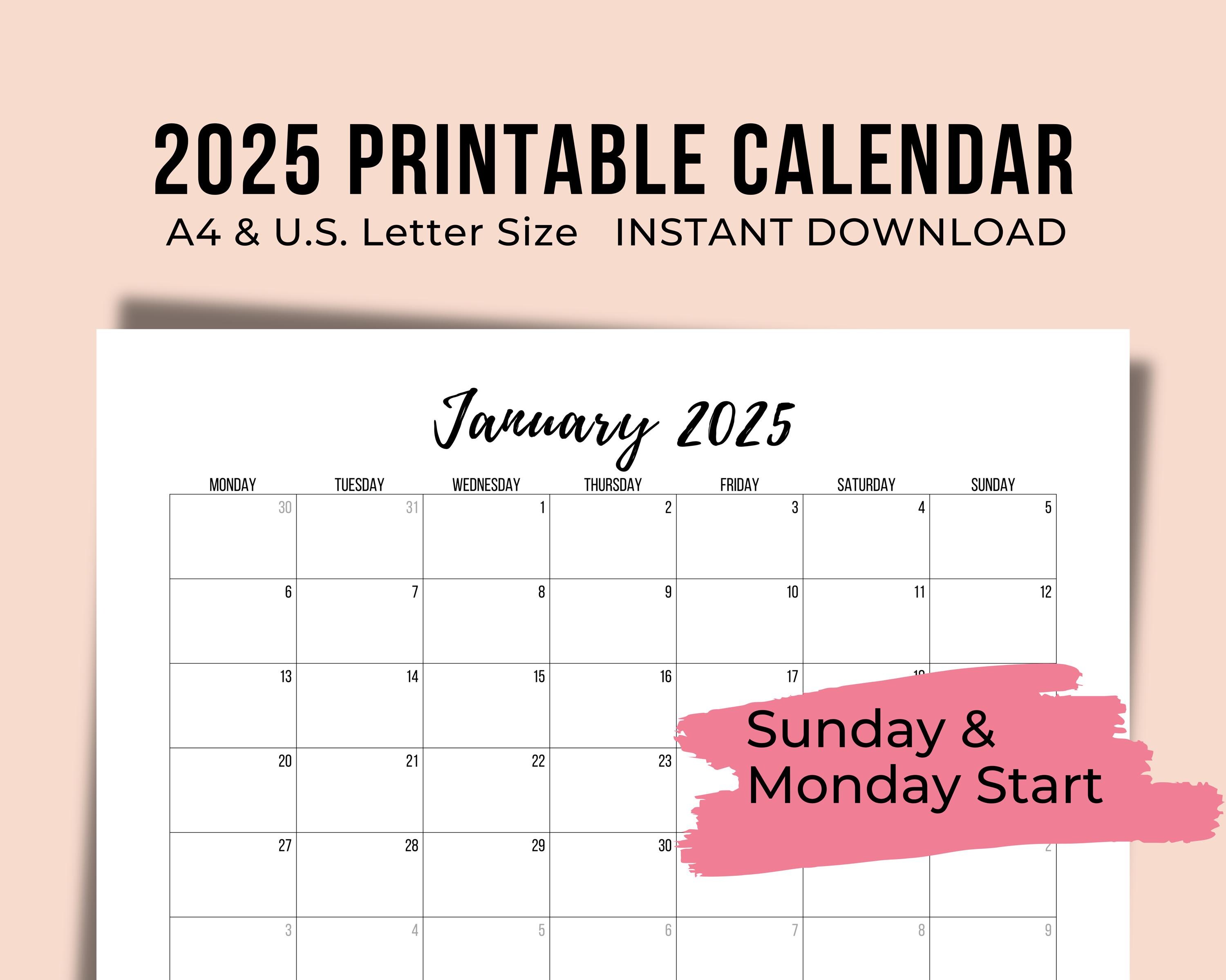 2025 Printable Calendar Minimalist Elegant Monthly Planner PDF Download ...