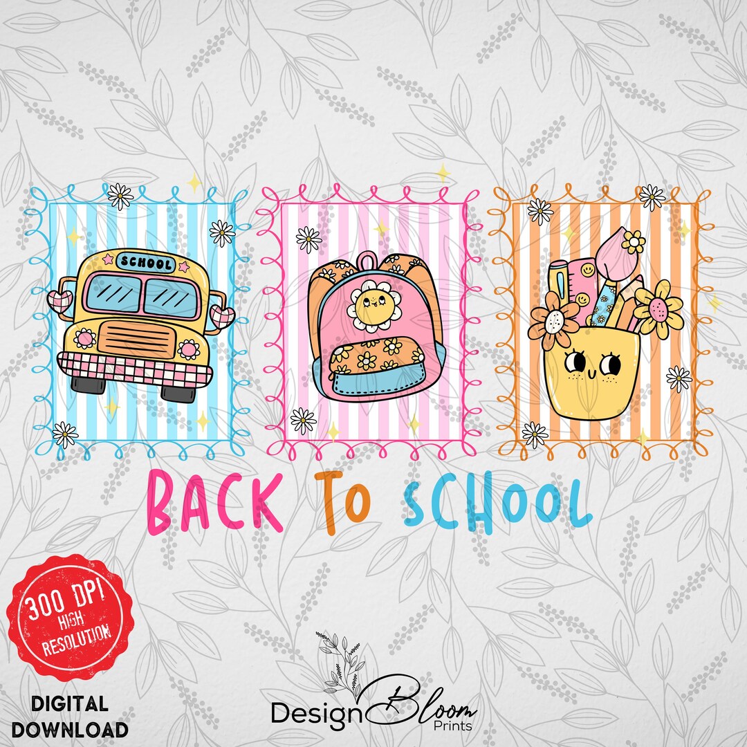 Back to School PNG: Preppy Pencil Bow, School Bus Design (digital ...