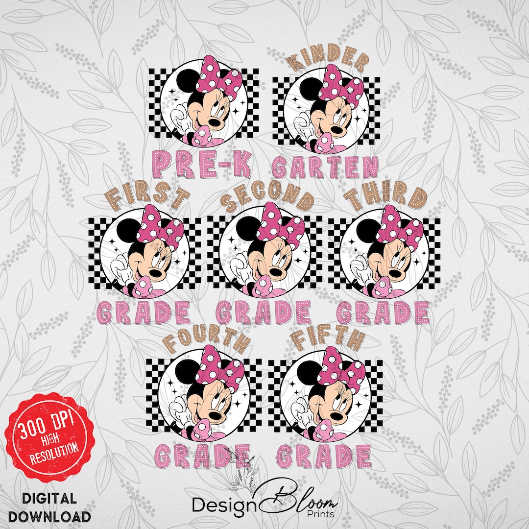 Retro Minnie Mouse Back to School PNG: First Day of School Design ...