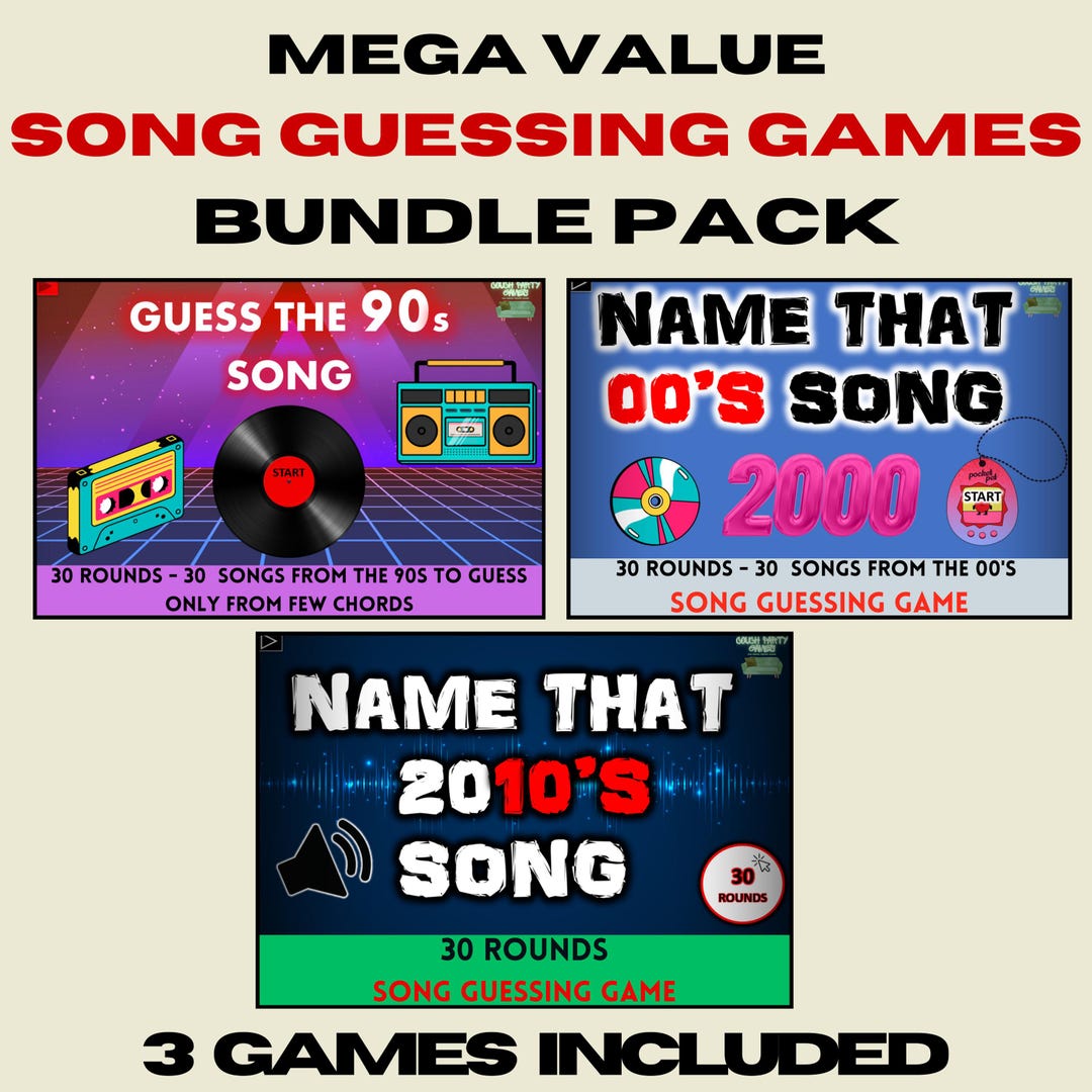 SONG GUESSING Games Bundle | 3 Games to Play | 90 SONGS | Digital Music ...