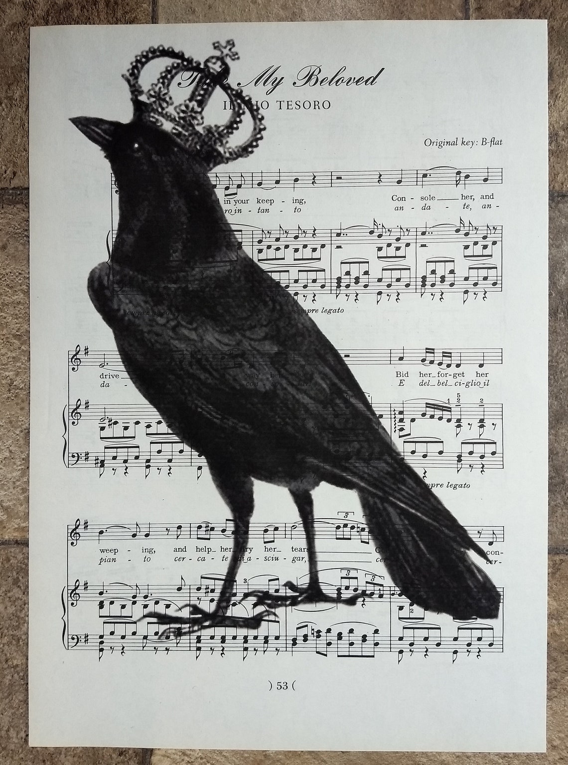 Rustic Black Crow With Crown on Vintage Sheet Music Halloween - Etsy ...