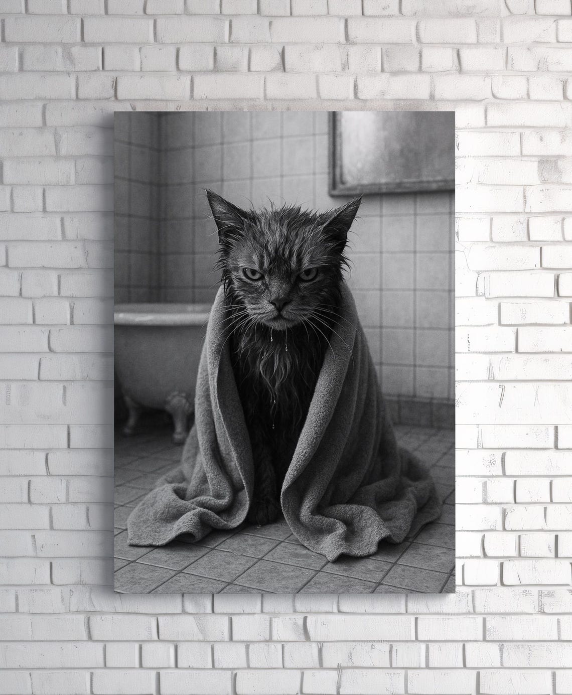 Funny Cat Art, Grumpy Cat Poster, Bathroom Wall Decor, Cat Humor Canvas ...
