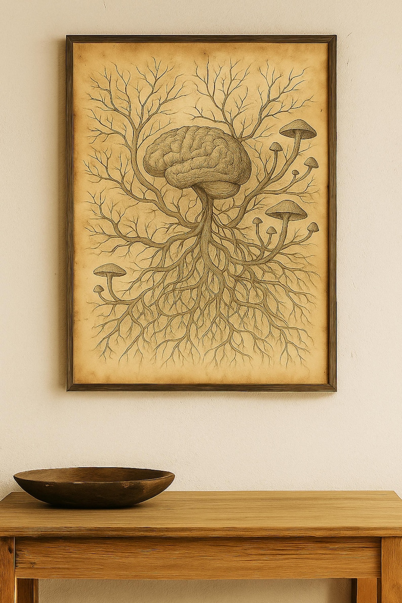 Brain and Mushroom Mycelium Art Print – Vintage Scientific Illustration ...
