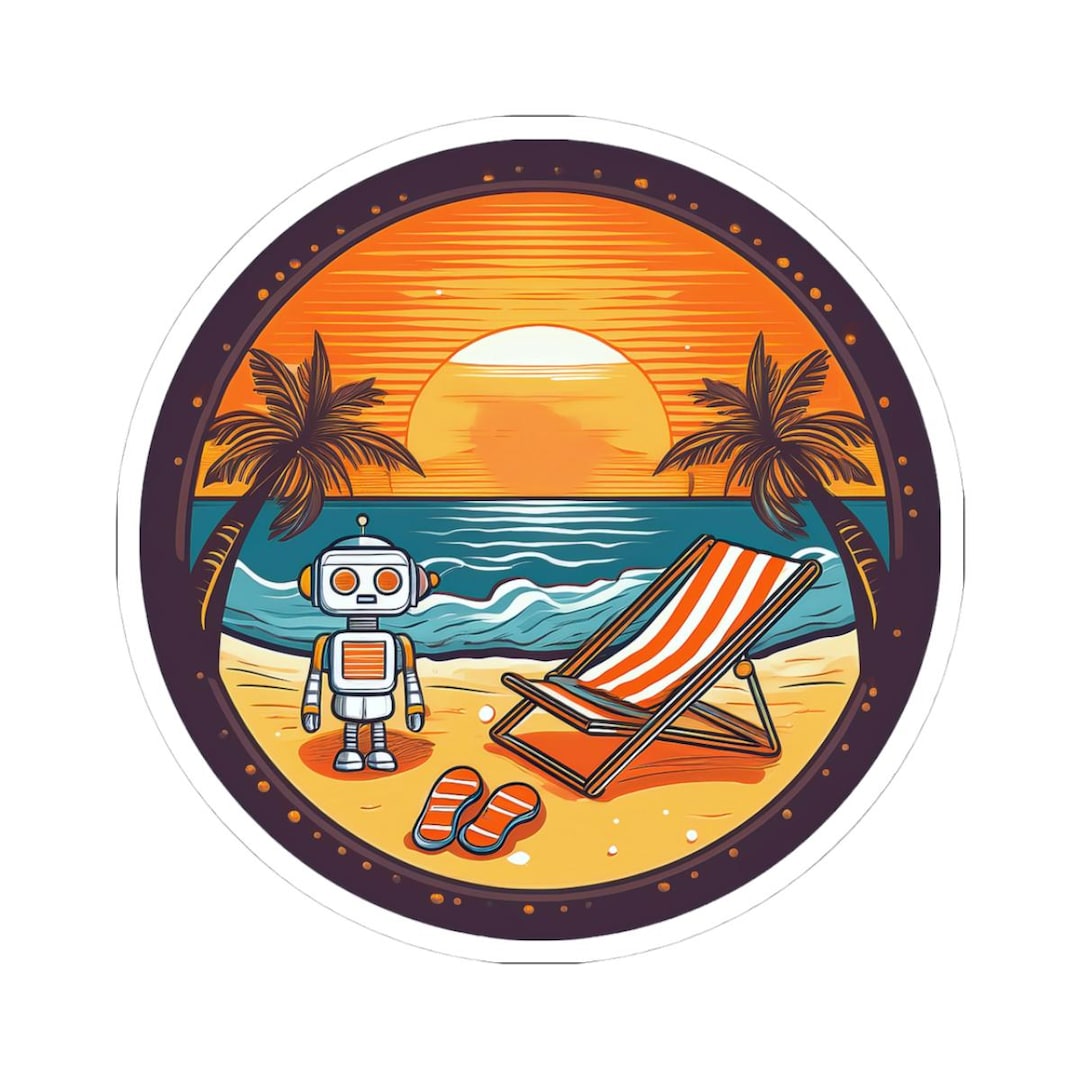 Beach Scene Sticker With Robot Chair and Flipflops - Fun and Relaxing ...