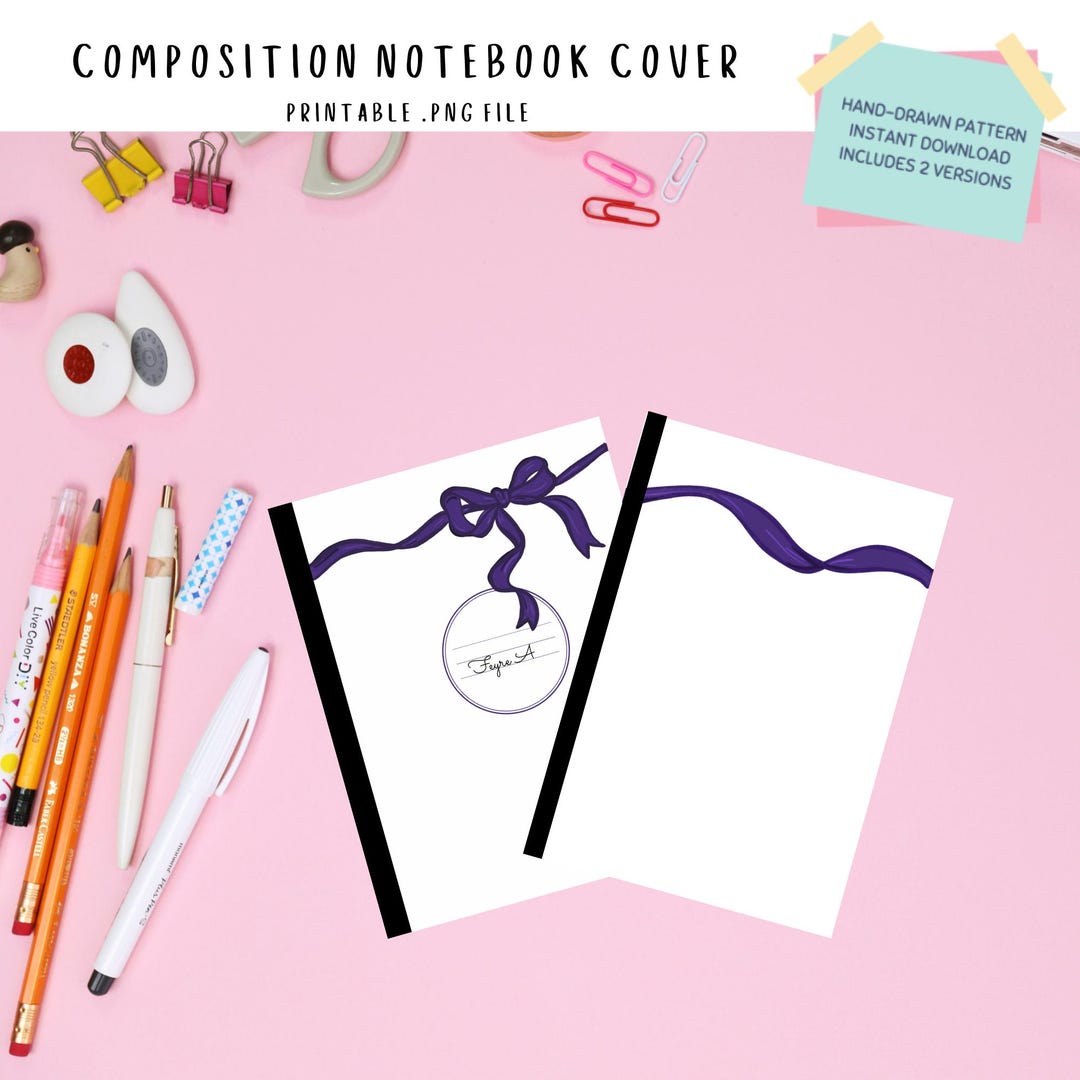 Printable Composition Notebook Cover: Hand-drawn Ribbon Bow (PNG ...
