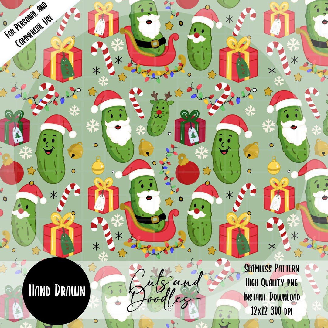 Funny Christmas Pickle Seamless Pattern, Santa Pickle Digital Paper PNG ...