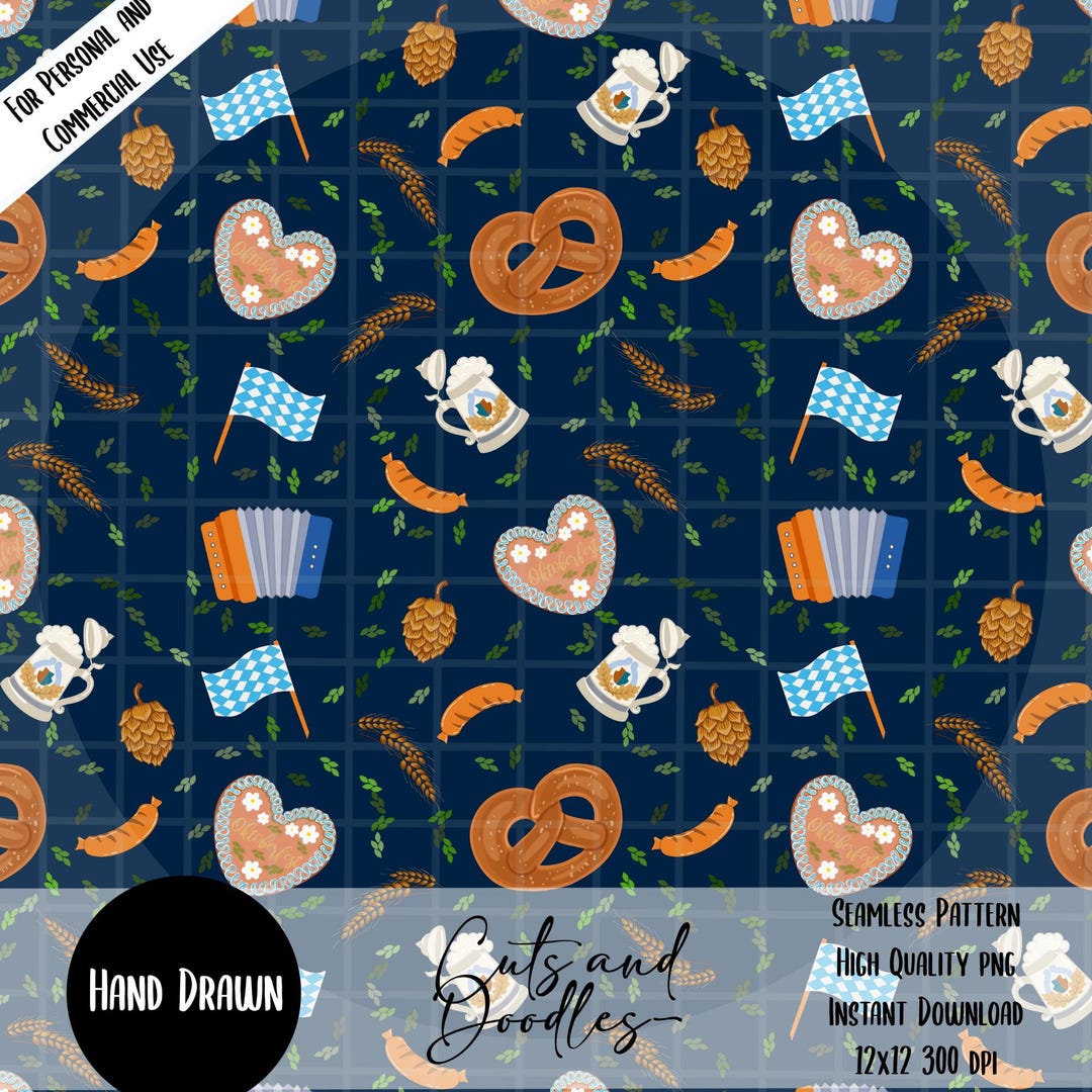 Oktoberfest Digital Paper PNG, Seamless Bavarian Beer Pattern With ...