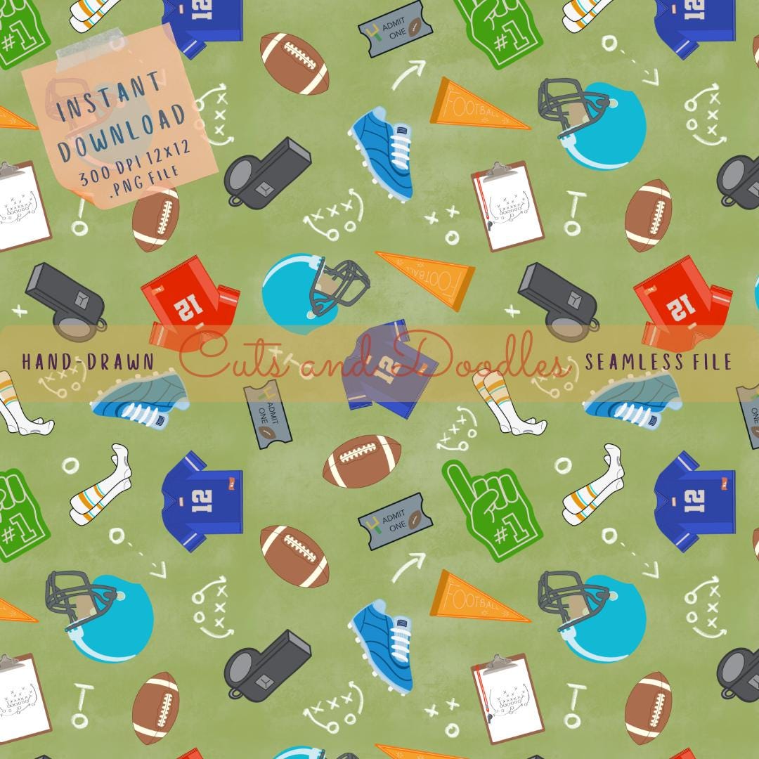 Football Seamless Pattern: Game Day Sports Digital Paper (12x12 PNG ...