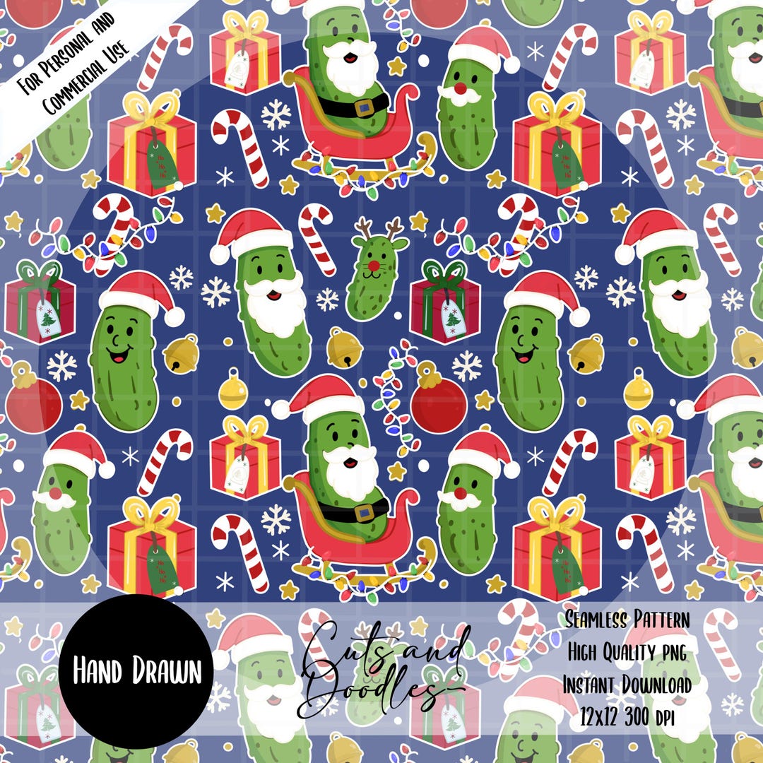 Santa Pickle Christmas Seamless Pattern, Funny Holiday Digital Paper ...