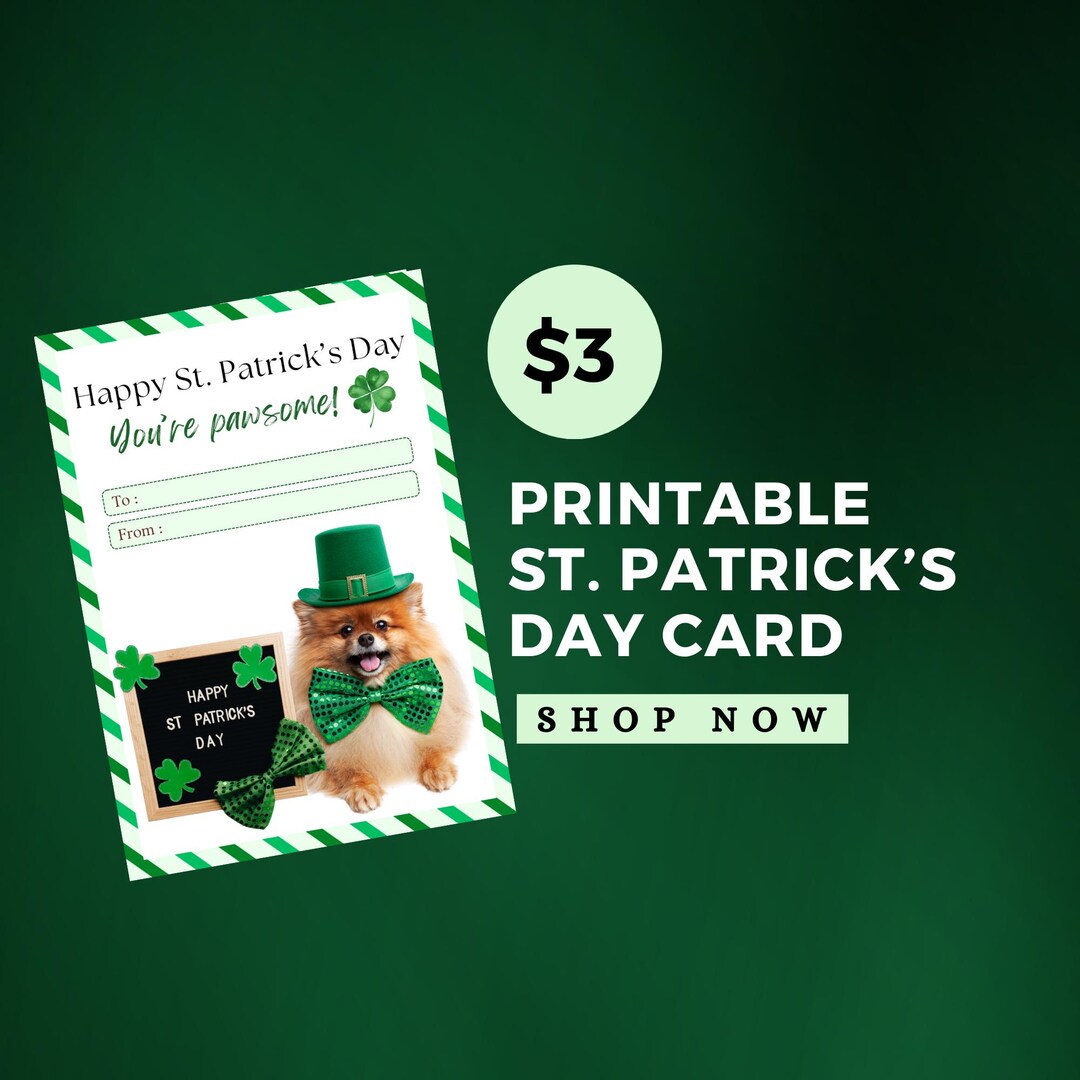 Printable Pomeranian St. Patrick’s Day Card 4x6 Inches, Pomeranian in ...