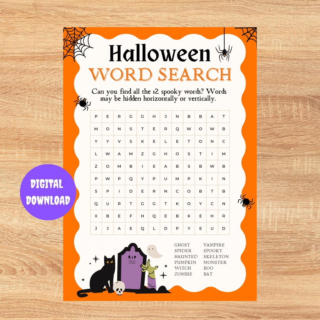 PRINTABLE Halloween Word Search, Halloween Party Game, Halloween ...