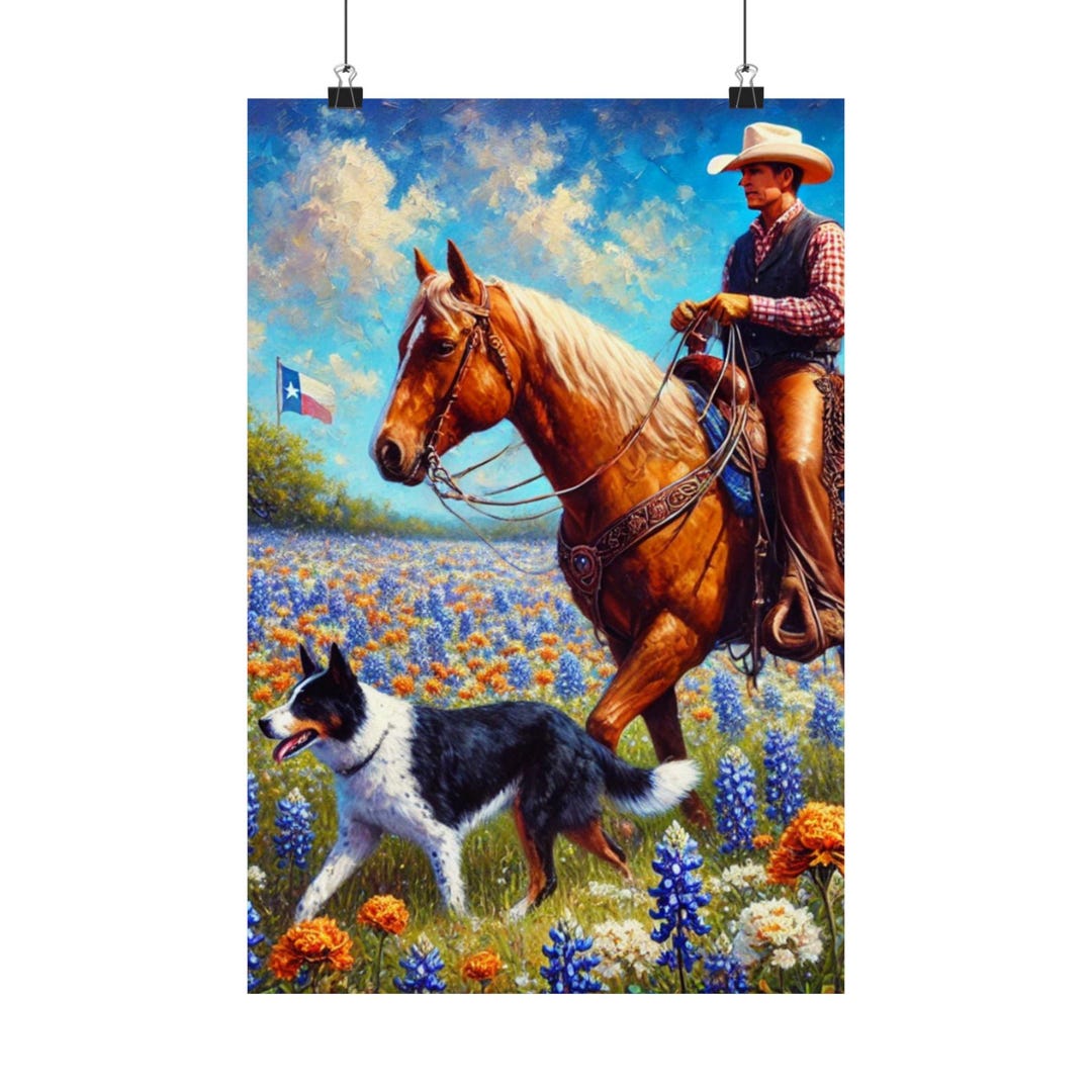 Cowboy With Dog Matte Vertical Poster - Etsy