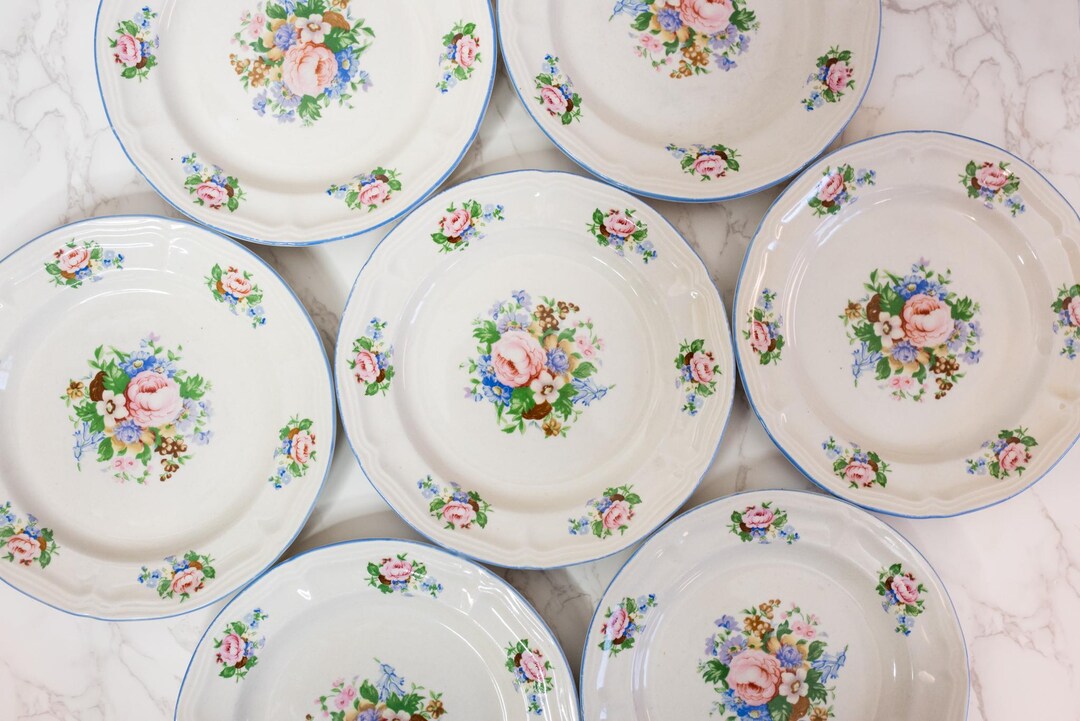 Set of 7 Perugino Floral Stoneware Dinner Plates by Tabletops Unlimited ...