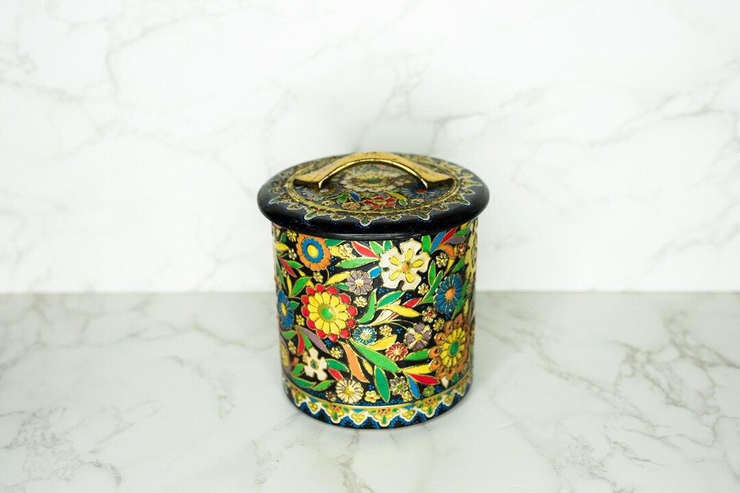 Colorful Funky Vintage Tin Canister - Etsy