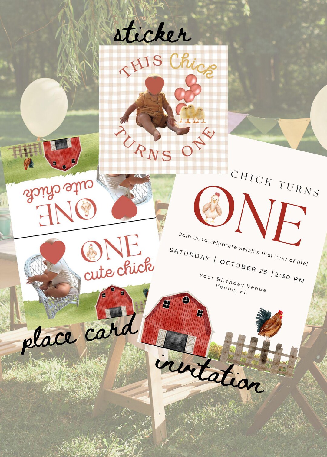 Baby Chick Themed First Birthday Party Invitation Bundle - Etsy