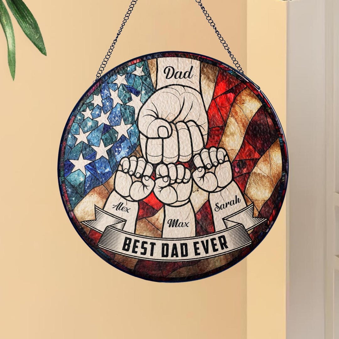 Custom Fist Bump Dad Suncatcher, Patriotic Dad Stained Glass Suncatcher ...