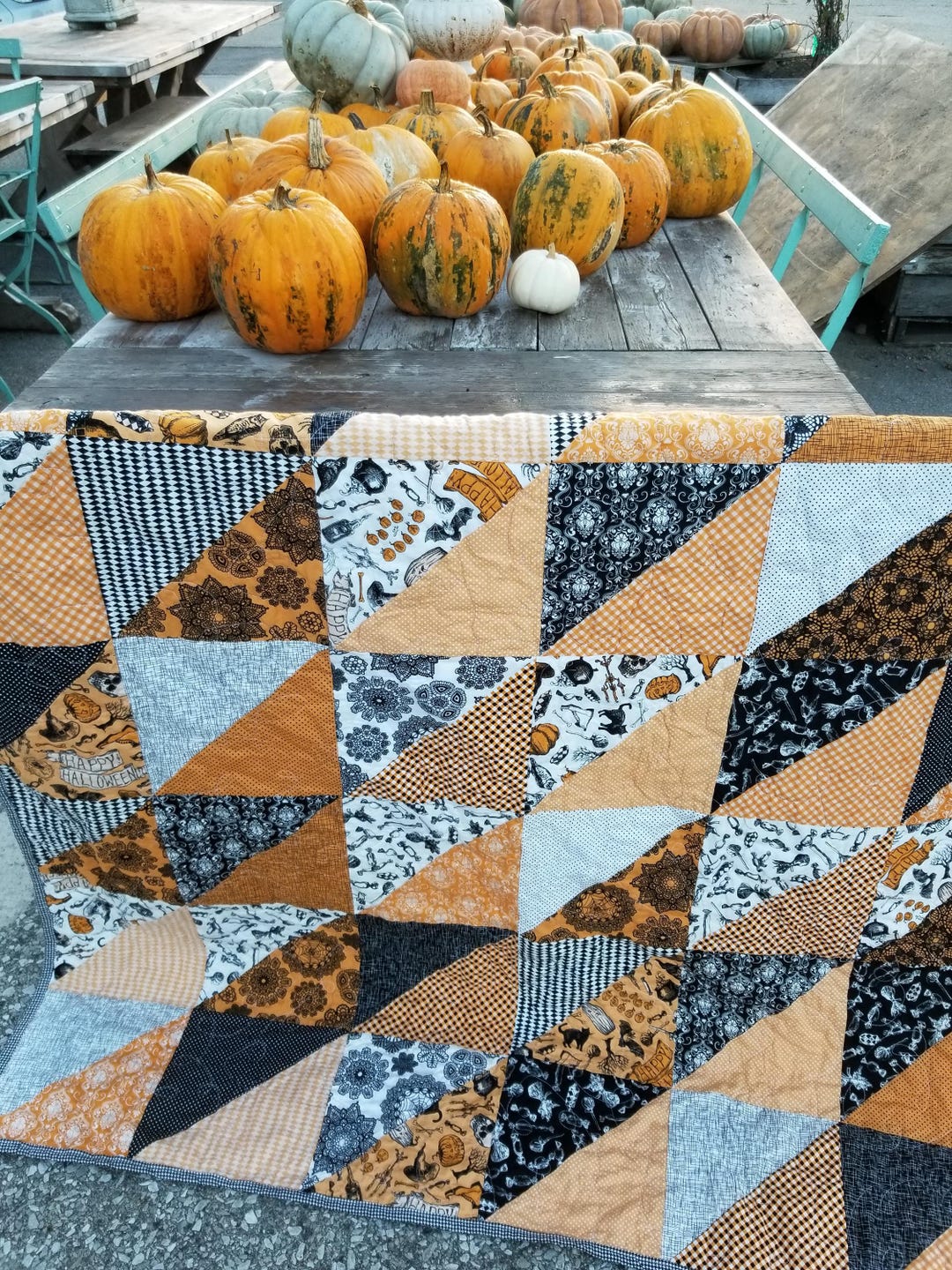 Halloween Throw Quilt | Half Square Triangle Quilt | Measures 52" X 53 ...