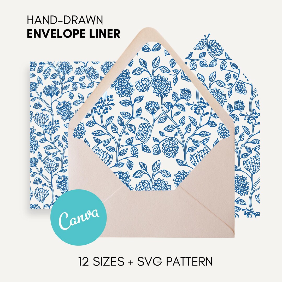 Envelope Liner Template, Printable Wedding Romantic Hand-drawn Design ...