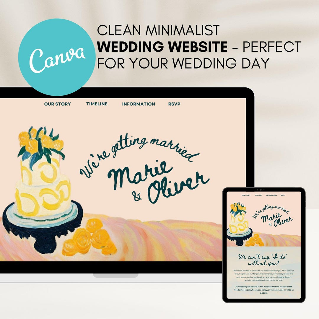 Romantic Hand-painted Wedding Website Template: Canva Design - Etsy