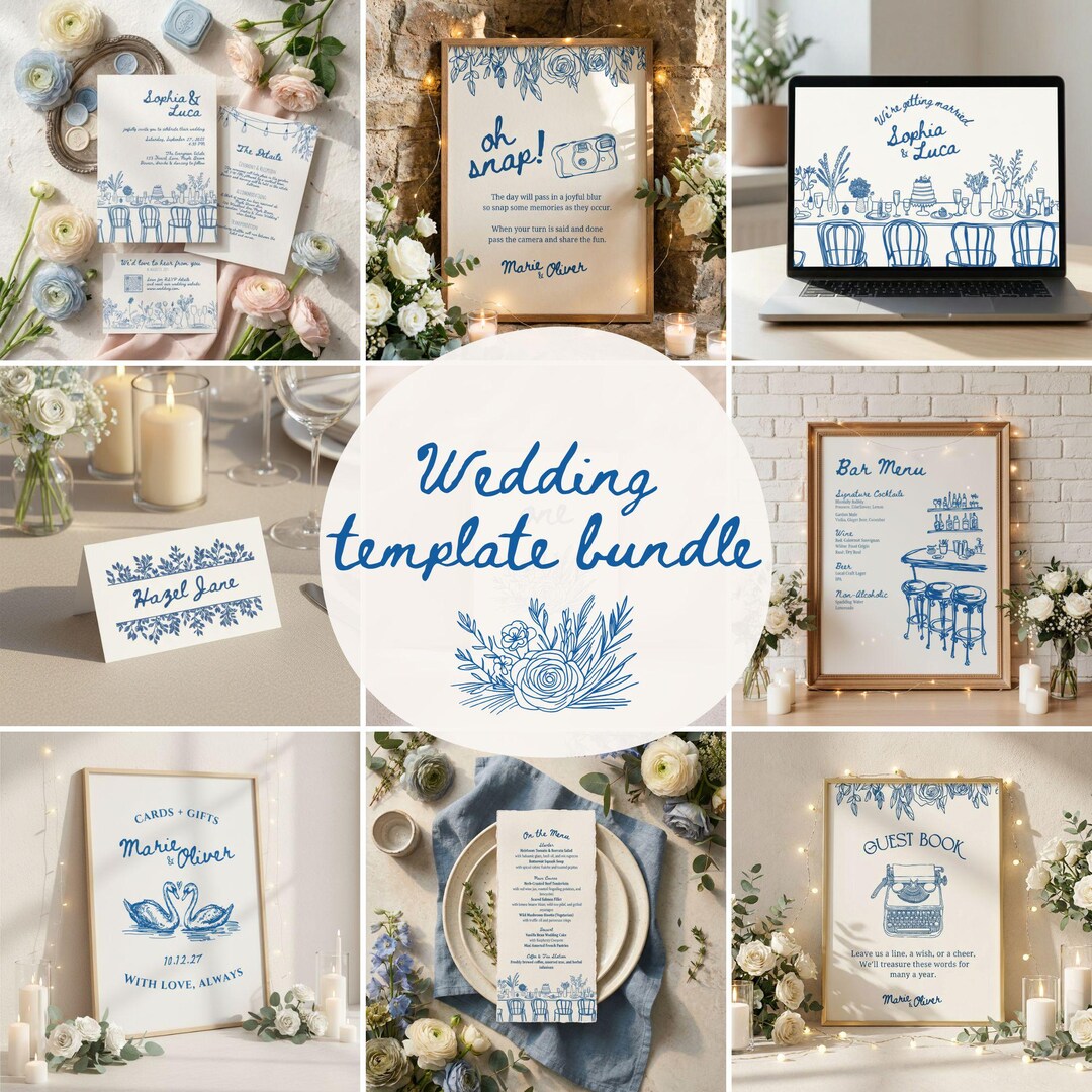 Wedding Bundle Canva Hand-drawn Templates - Full Wedding Suite ...