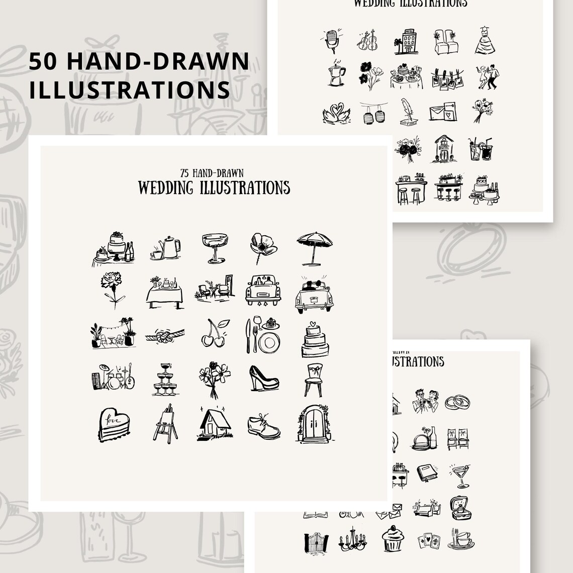 Wedding Timeline Icons Set: 75 Hand-drawn SVG Doodles for Canva ...
