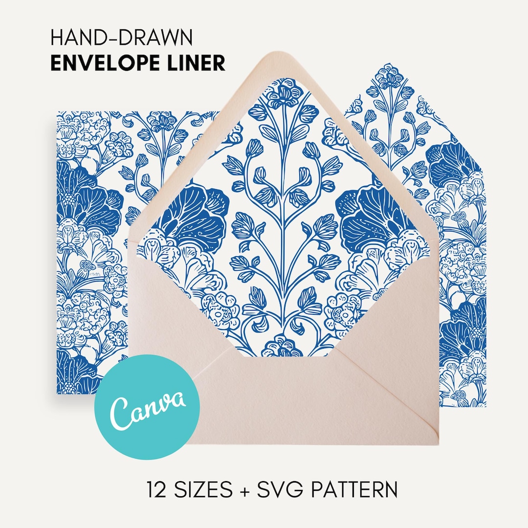 Envelope Liner Template, Printable Wedding Romantic Hand-drawn Design ...
