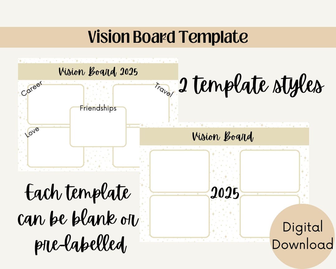 Vision Board Kit 2025, Vision Board Template Printable Download - Etsy