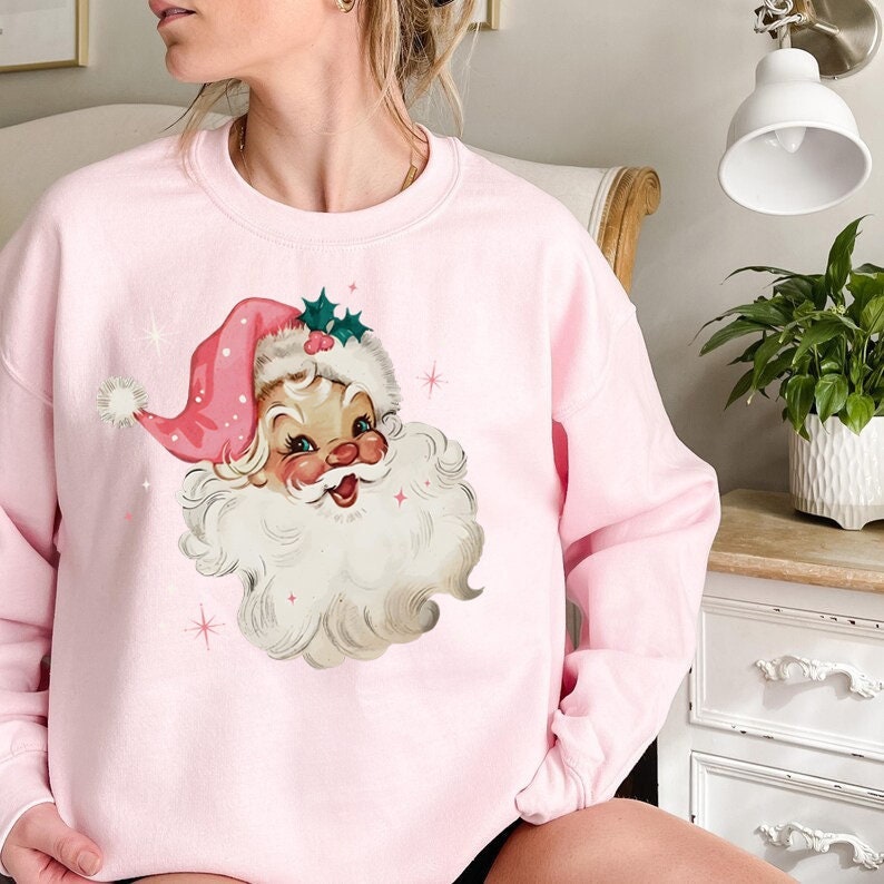 Retro Pink Santa Christmas Sweatshirt, Pink Christmas Sweater sold by ...