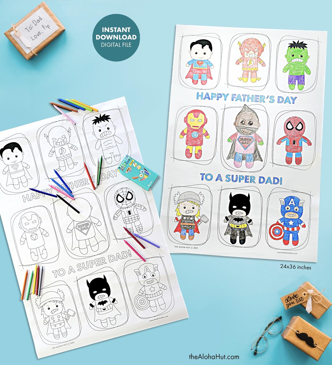 Giant Superhero Father's Day Poster Card Activity Kids Craft Gift for ...