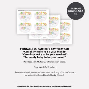 St. Patrick's Day Gift Tag - Cereal-sly Lucky to Be Your Friend Teacher ...