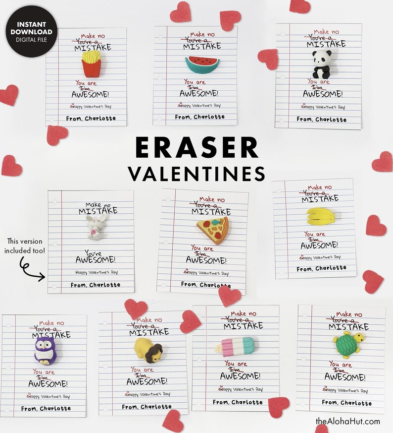Funny Eraser Valentine - Valentine's Day Card Gift Craft DIY School ...