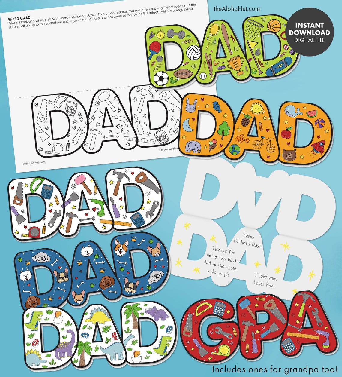 Father's Day Word Card - Kids Craft Gift for Dad Sports Printable Art ...