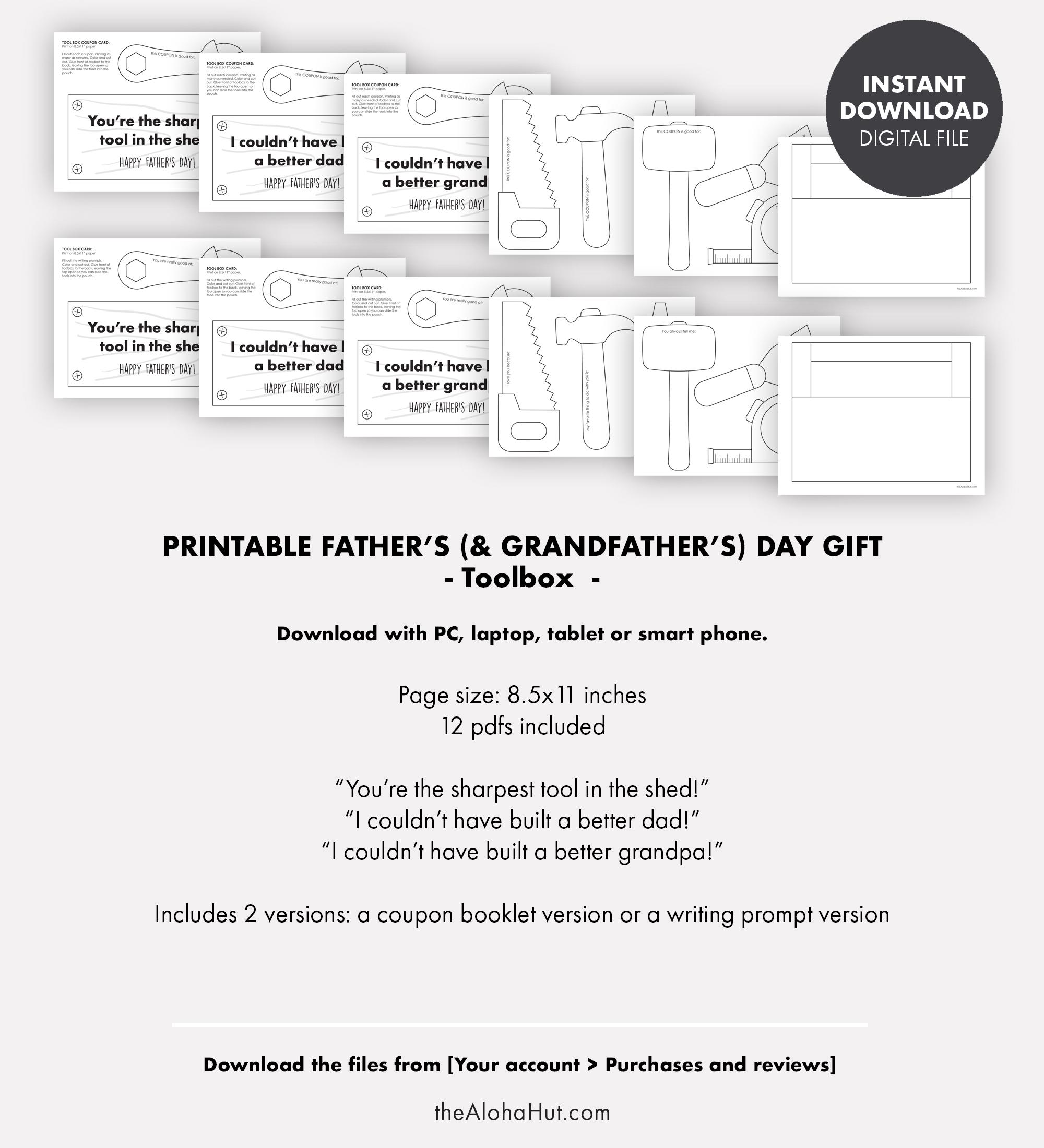 Father's Day Toolbox Card / Coloring Page Activity Kids Craft Gift for ...