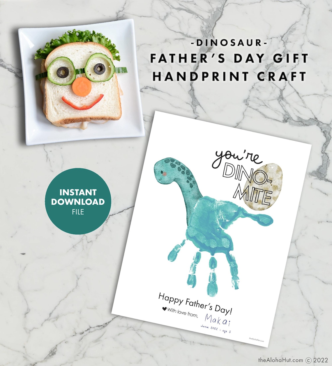 Dinosaur Father's Day Handprint Craft Card - Kids Gift for Dad Dino ...