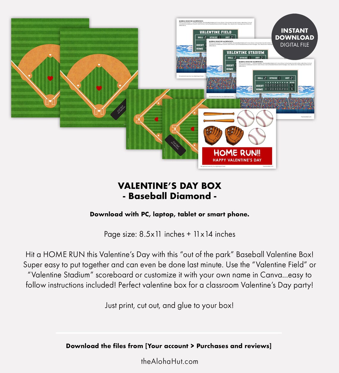 BASEBALL FIELD Valentine's Day Box - Printable Valentine Craft DIY ...