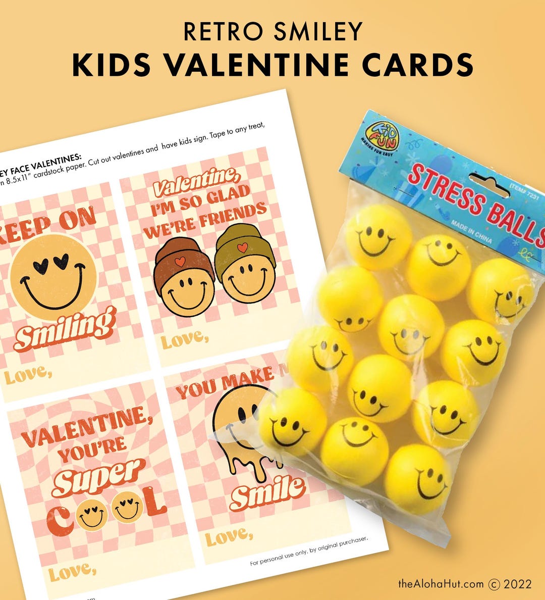 Retro Smiley Face Valentine - Valentine's Day Card Gift Craft DIY ...