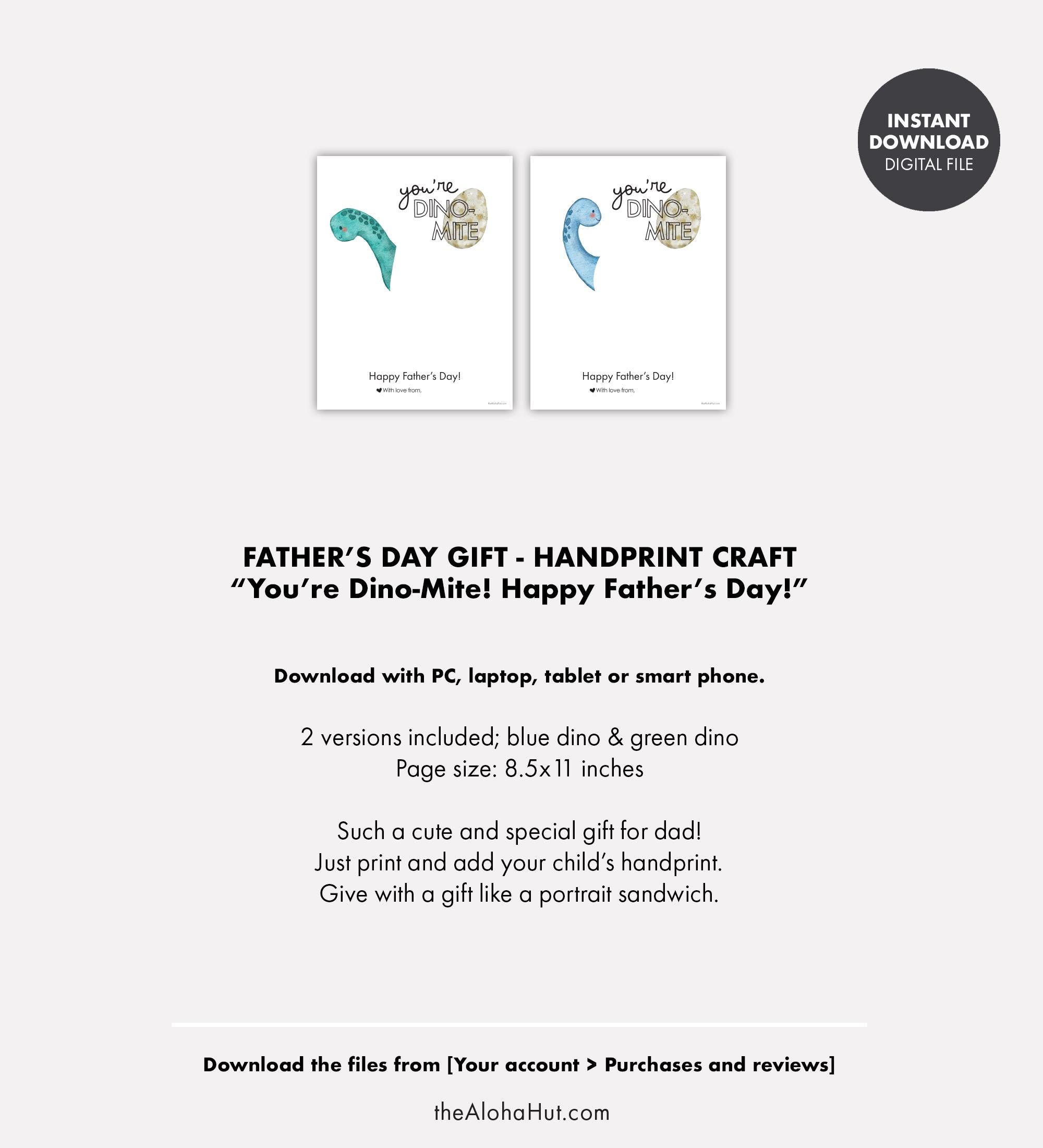 Dinosaur Father's Day Handprint Craft Card - Kids Gift for Dad Dino ...
