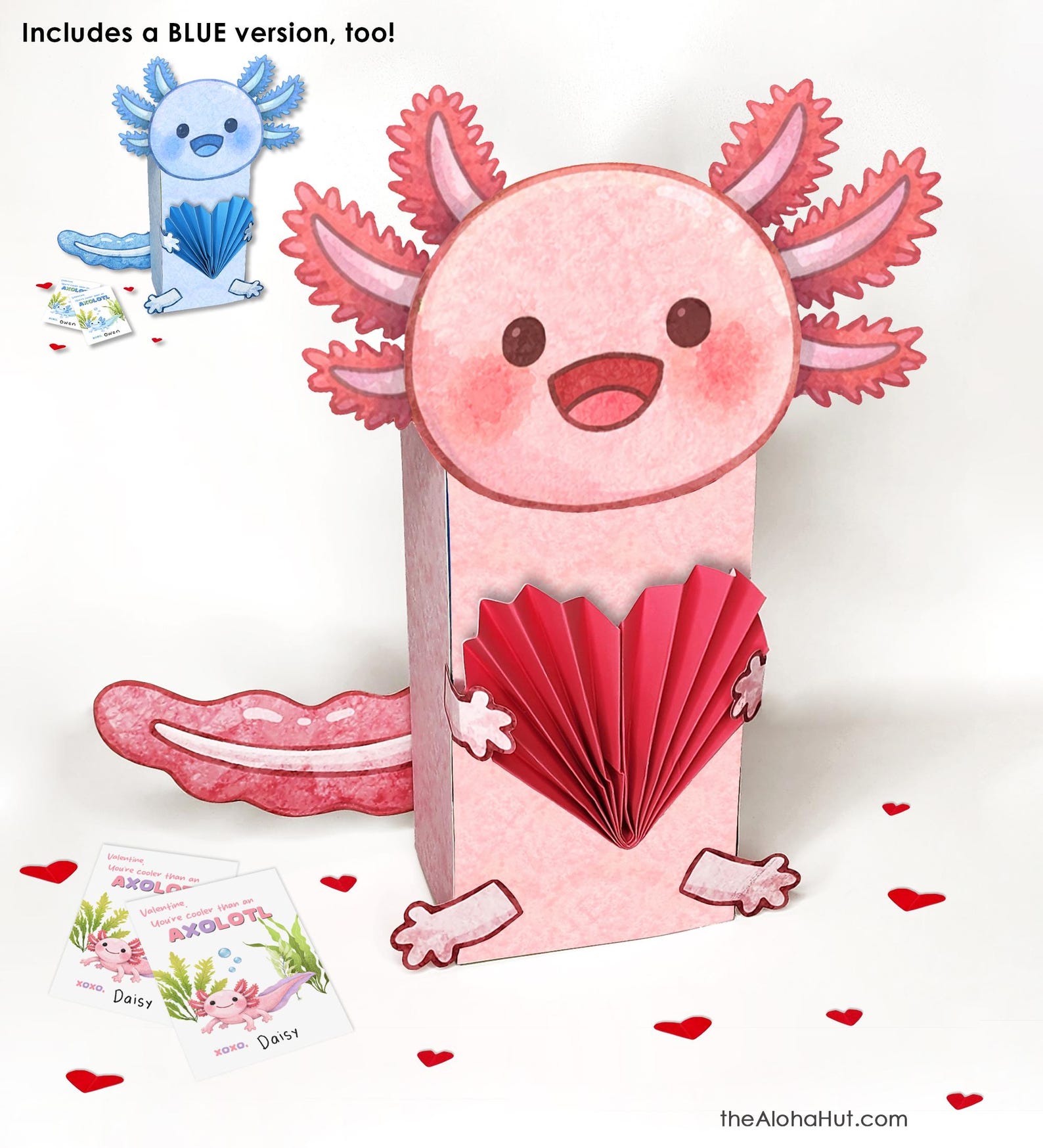 Axolotl Valentines & Box - Valentine's Day Box Valentine Box Gift Craft ...