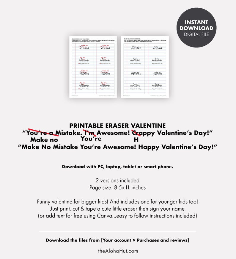 Funny Eraser Valentine - Valentine's Day Card Gift Craft DIY School ...