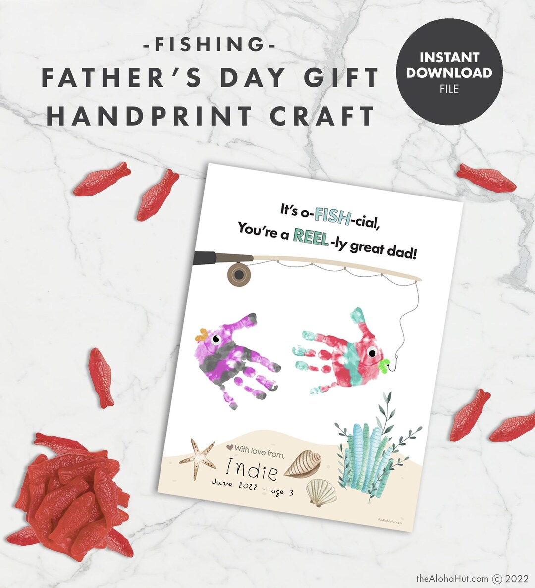 Fishing Father's Day Handprint Craft Card - Kids Gift for Dad Fisherman ...