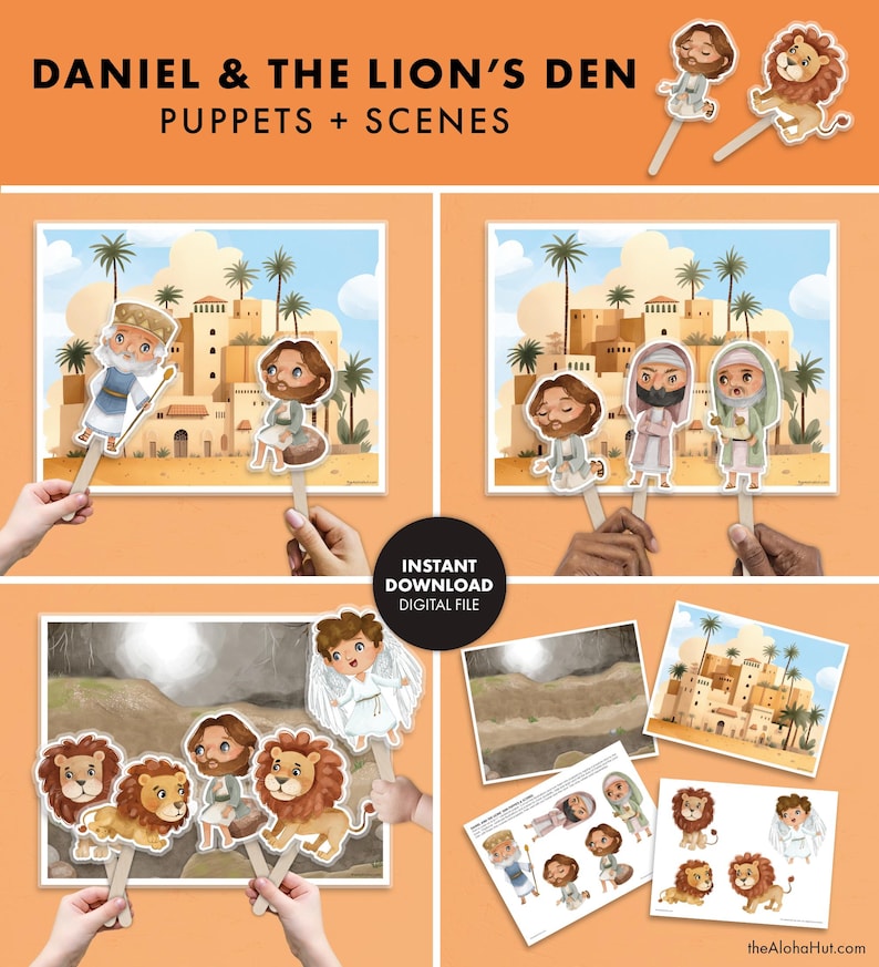 Daniel & the Lion's Den Puppets Scenes Kids Activity Lesson Bible Story ...