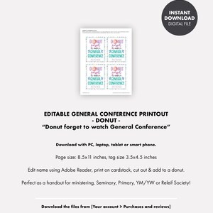 Donut General Conference Handout Tag LDS Mormon Relief Society Ym Yw ...