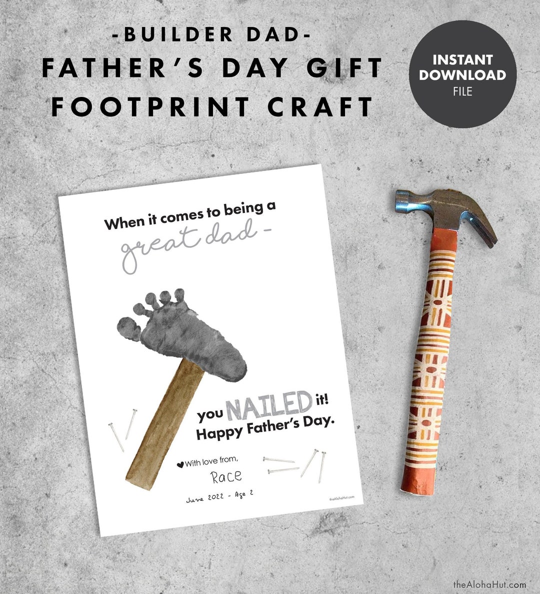 Hammer Father's Day Handprint Craft Card - Kids Gift for Dad Builder ...