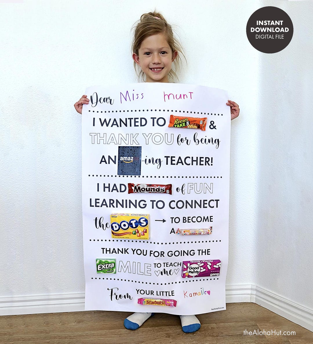 Giant Candy Gram Thank You Card for Teacher Appreciation Week Candygram ...
