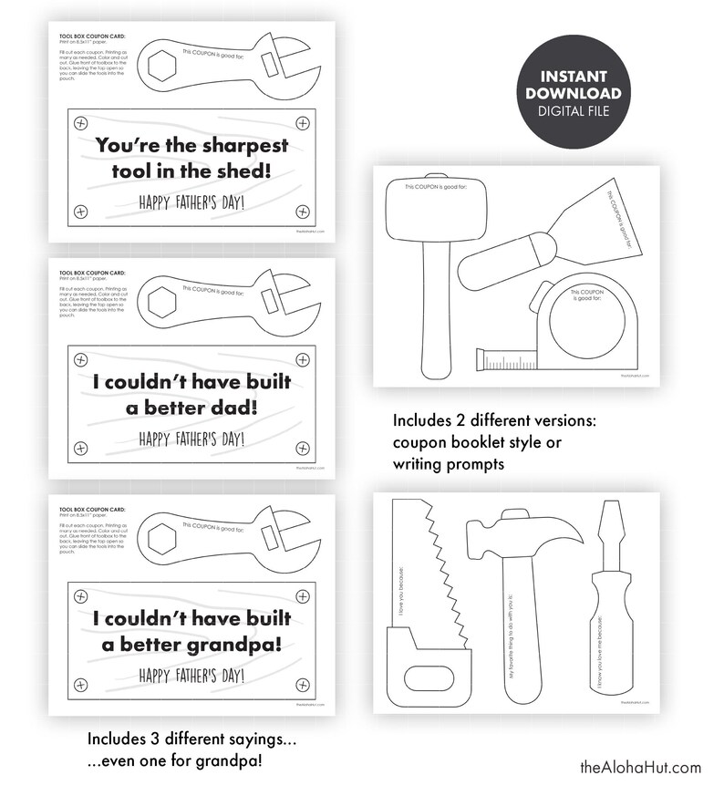 Father's Day Toolbox Card / Coloring Page Activity Kids Craft Gift for ...