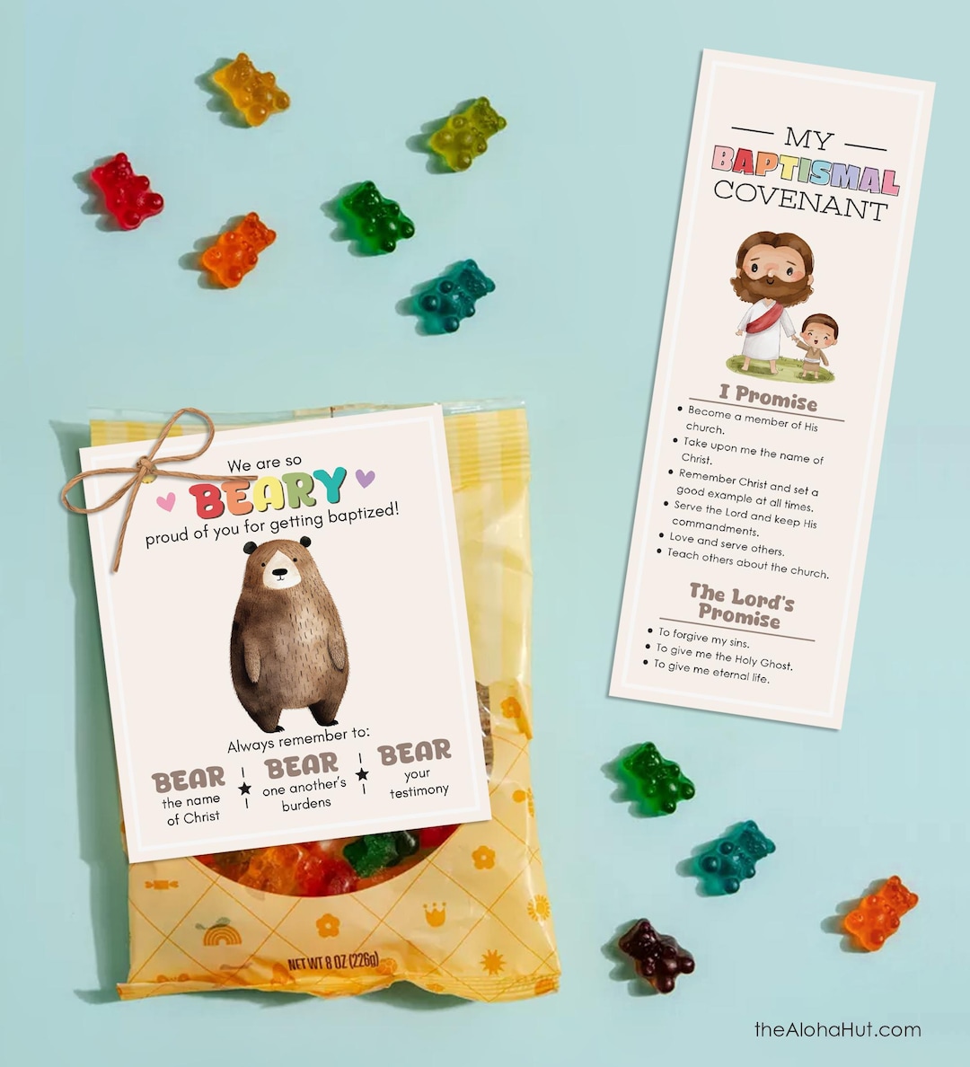 Baptism Gift Tag & Bear Bookmark Primary Ministering Printable CFM FHE ...