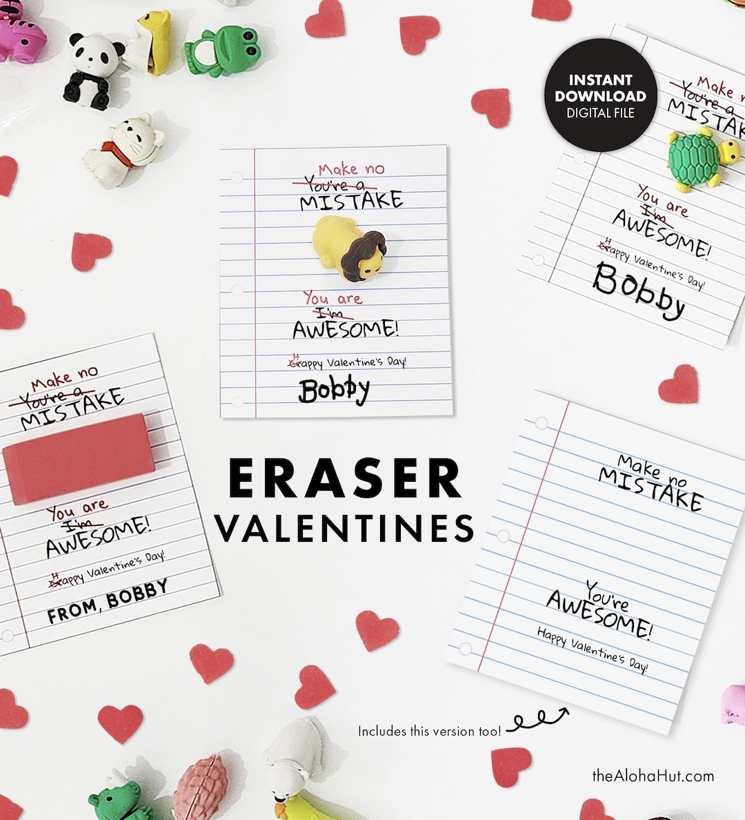 Funny Eraser Valentine - Valentine's Day Card Gift Craft DIY School ...